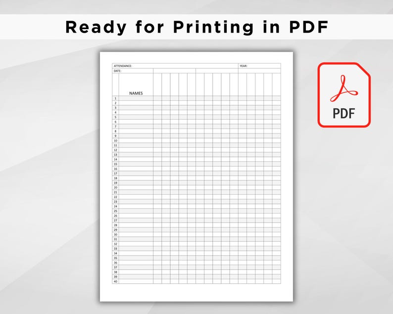 Attendance Tracker Printable. Attendance Sheet Template. Attendance ...