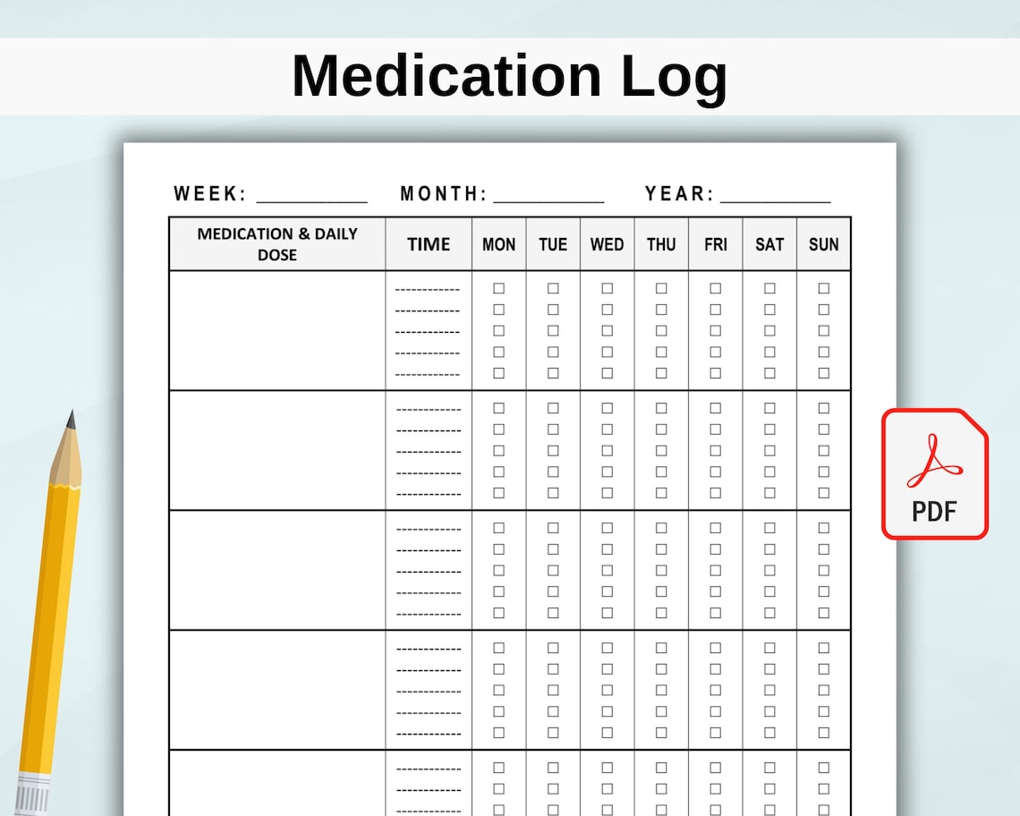 PRINTABLE Medication Tracker. Medication Log. Daily Medication Sheet ...