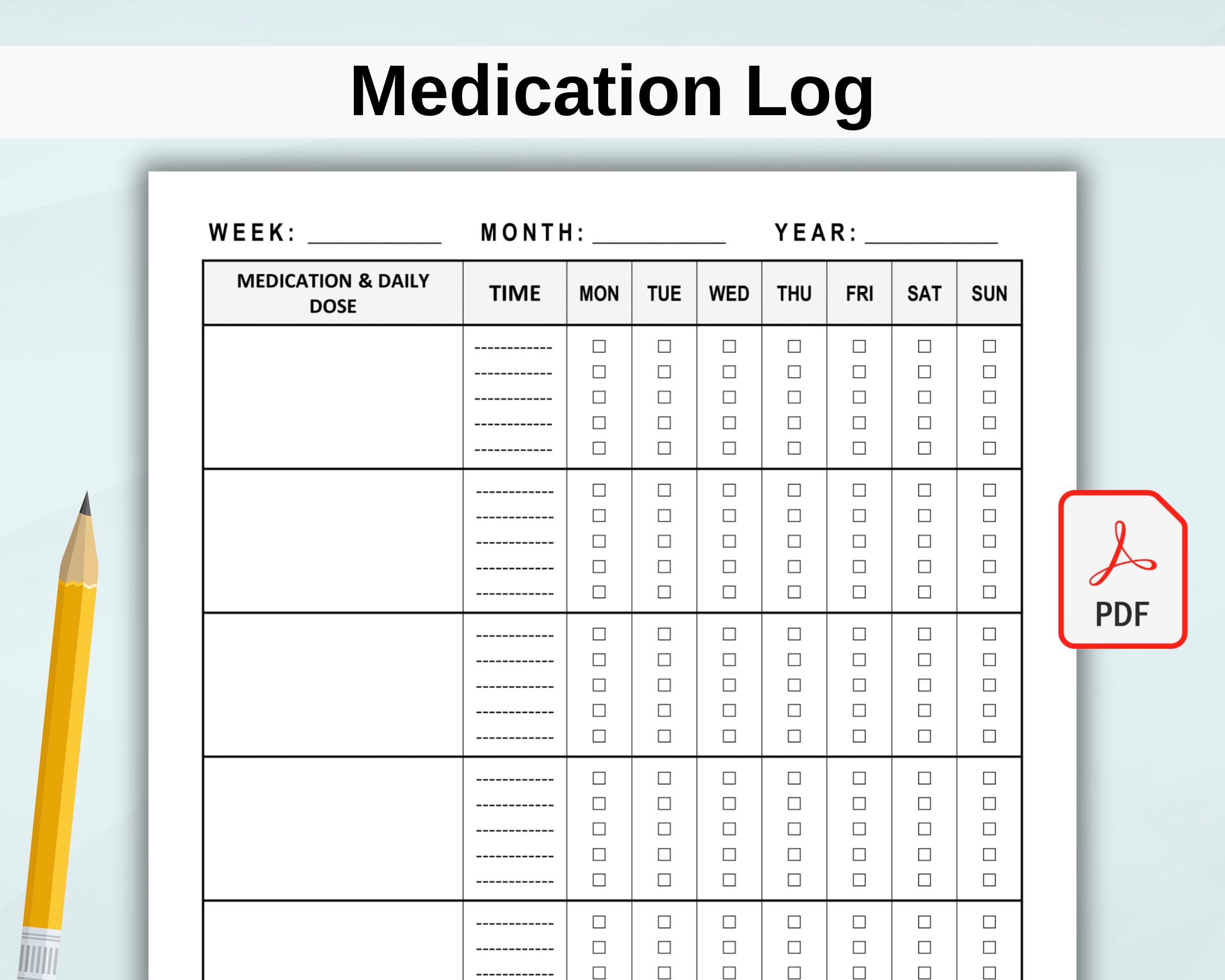 PRINTABLE Medication Tracker. Medication Log. Daily Medication Sheet ...