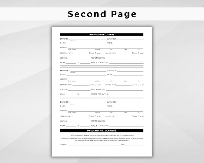 Printable Job Application Template. HR Template. Recruitment Selection ...