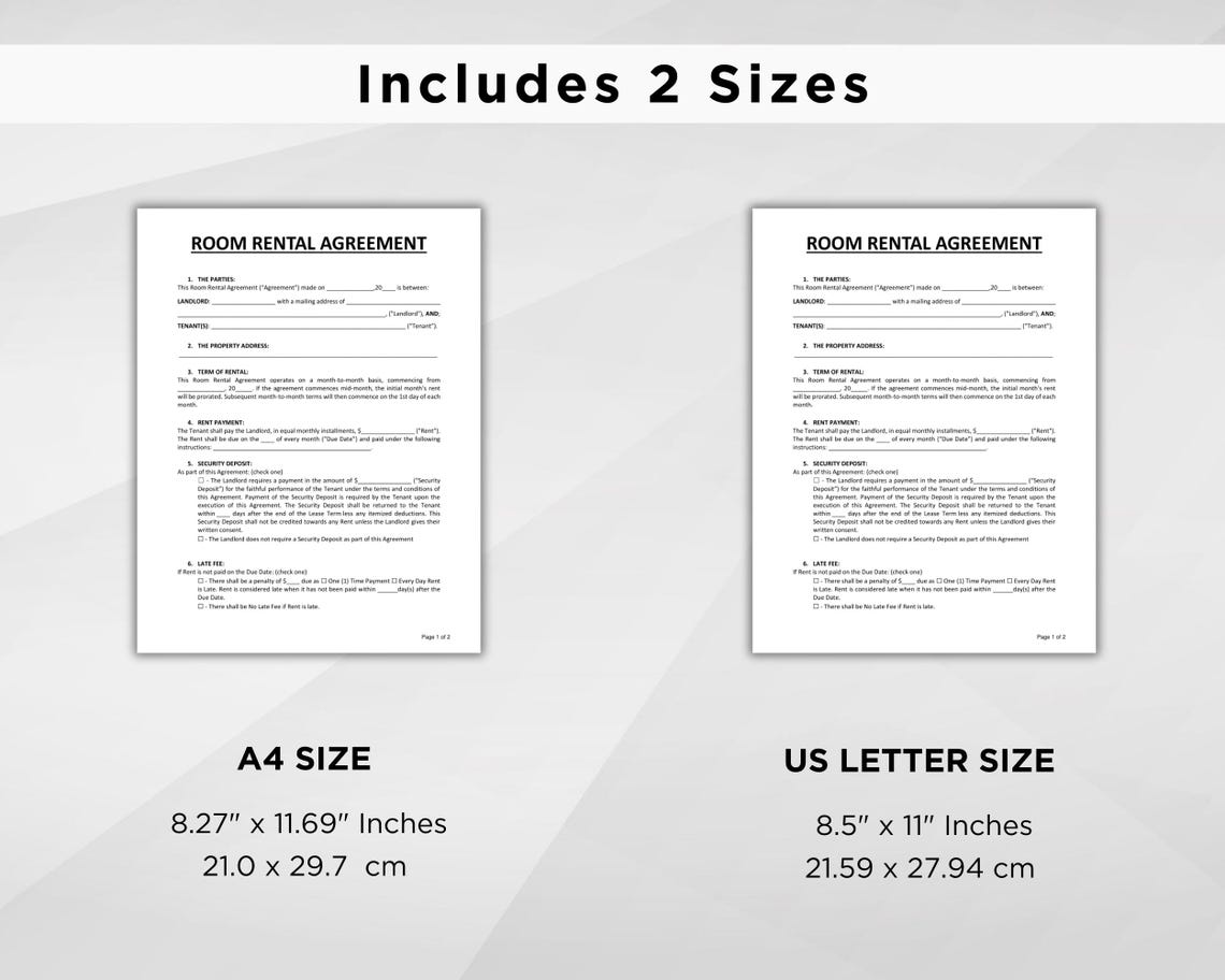 Printable Room Rental Agreement Template. Editable Room Tenancy ...