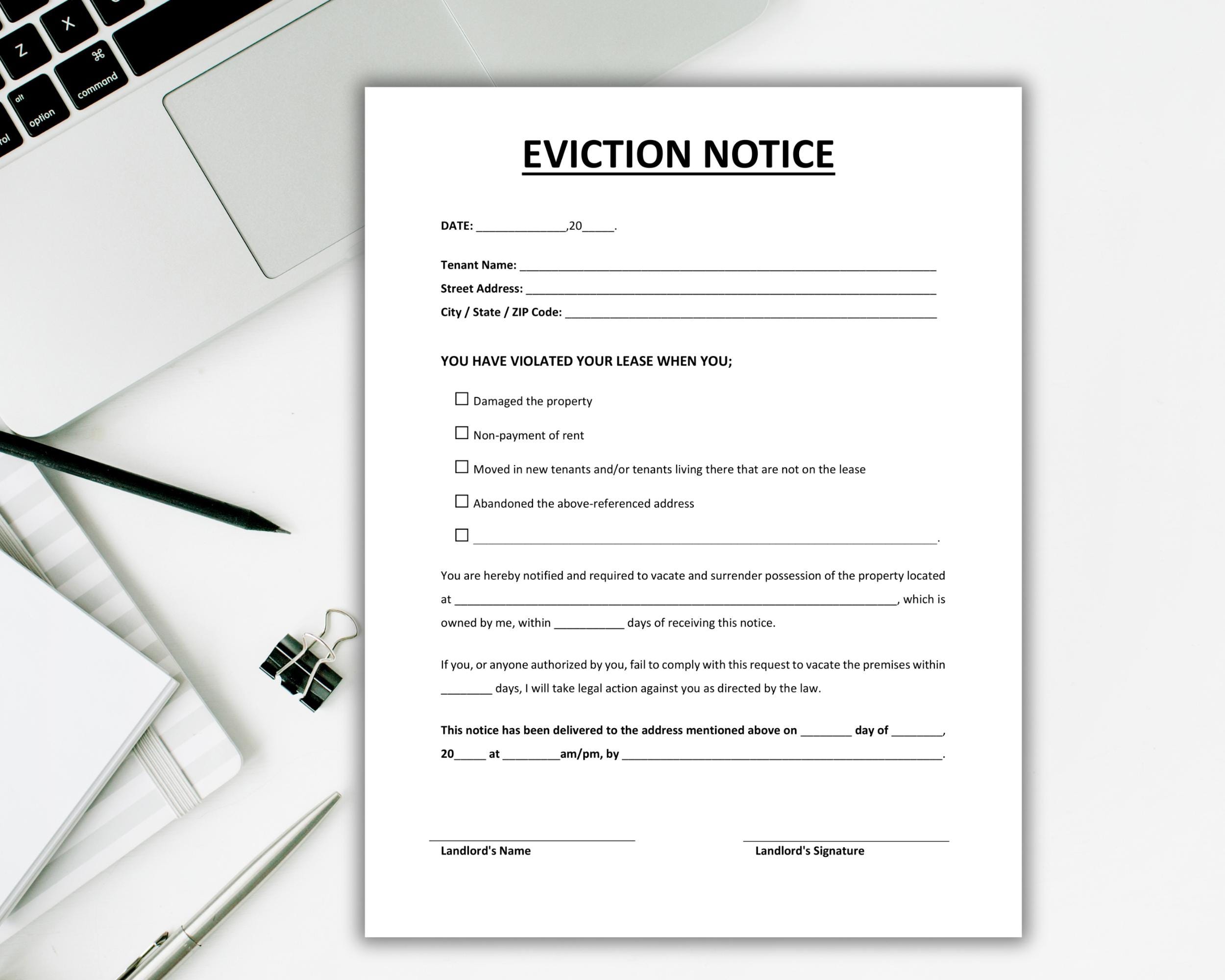 Editable Eviction Notice. Notice to Vacate Template. Lease Termination ...