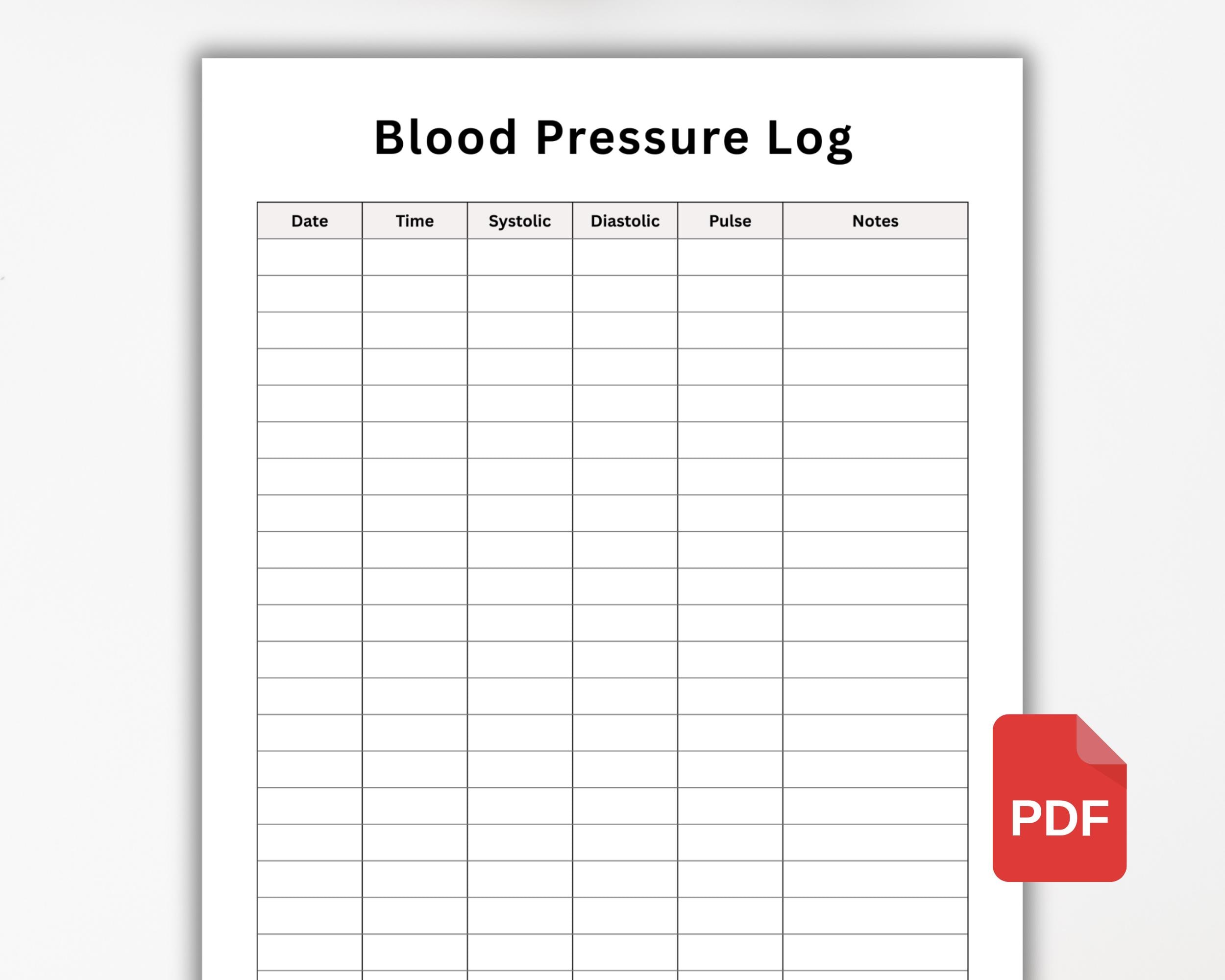 Blood Pressure Log Printable. High Blood Pressure Tracker. BP Tracker ...