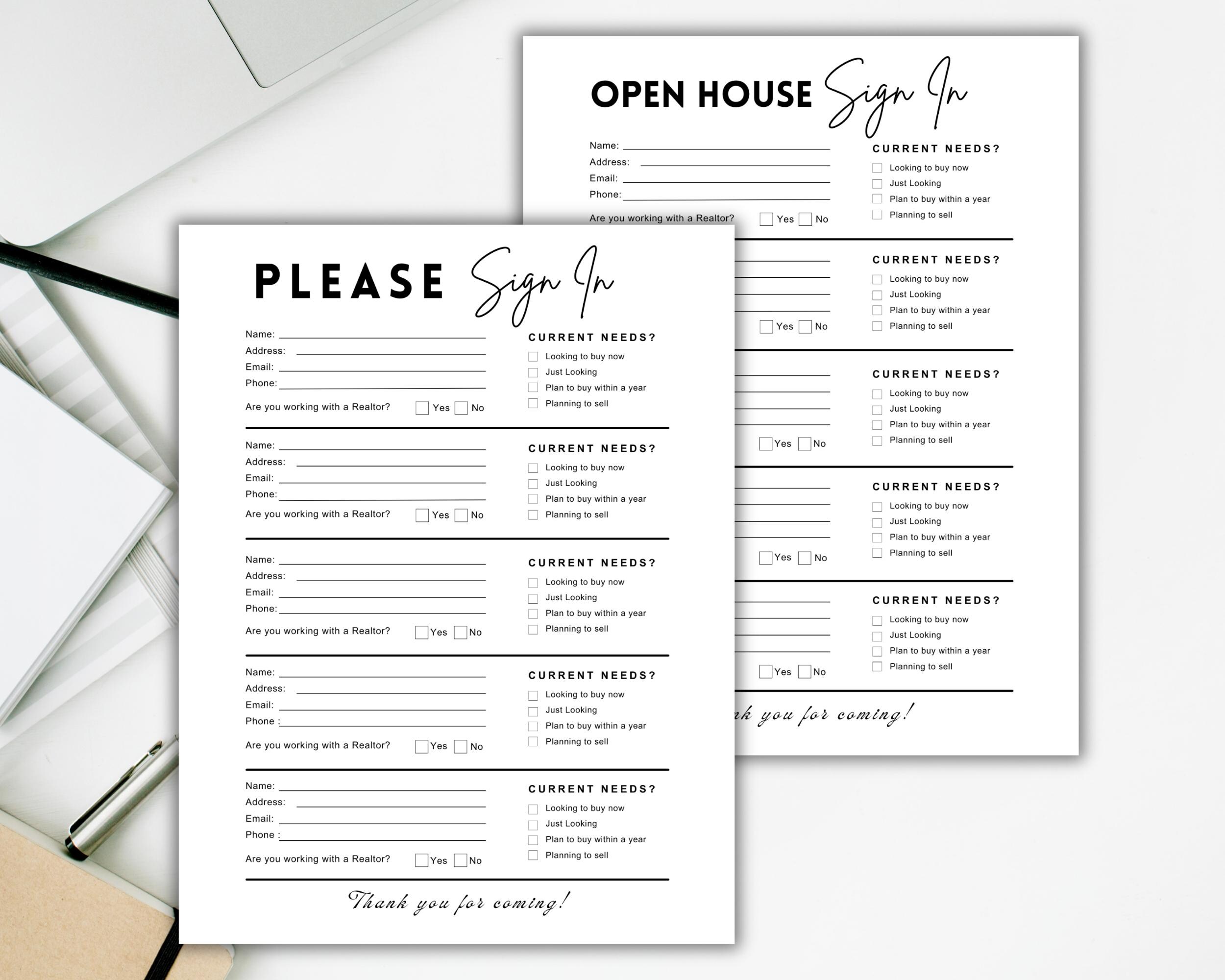 Editable Open House Sign in Sheet, Buyer Registration Form, Real Estate ...