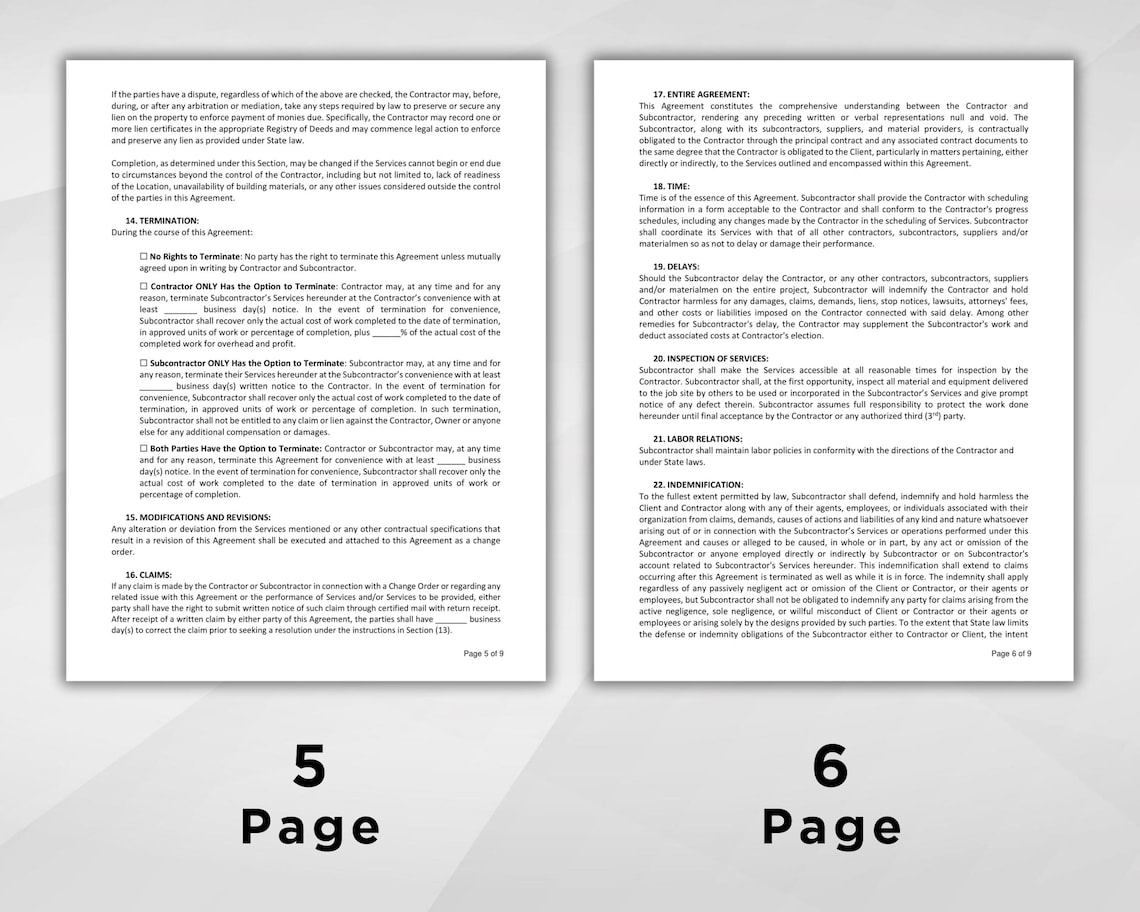 Subcontractor Agreement Template. Editable Subcontractor Contract Form ...