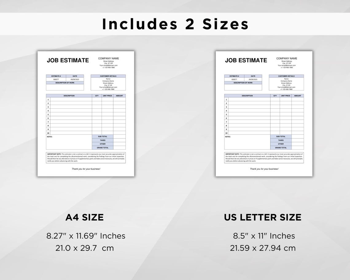 Job Estimate Template Printable. Estimate Form for Small Business ...