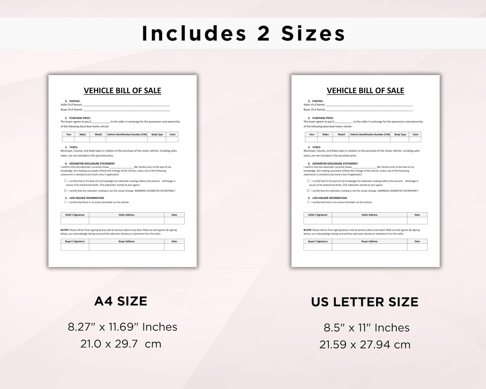Vehicle Bill of Sale Template. Printable Car Sale Form. Bill of Sale ...