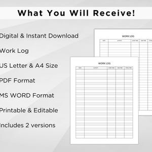 Work Log Printable. Time Sheet Log. Time Tracker. Working Hours Log ...
