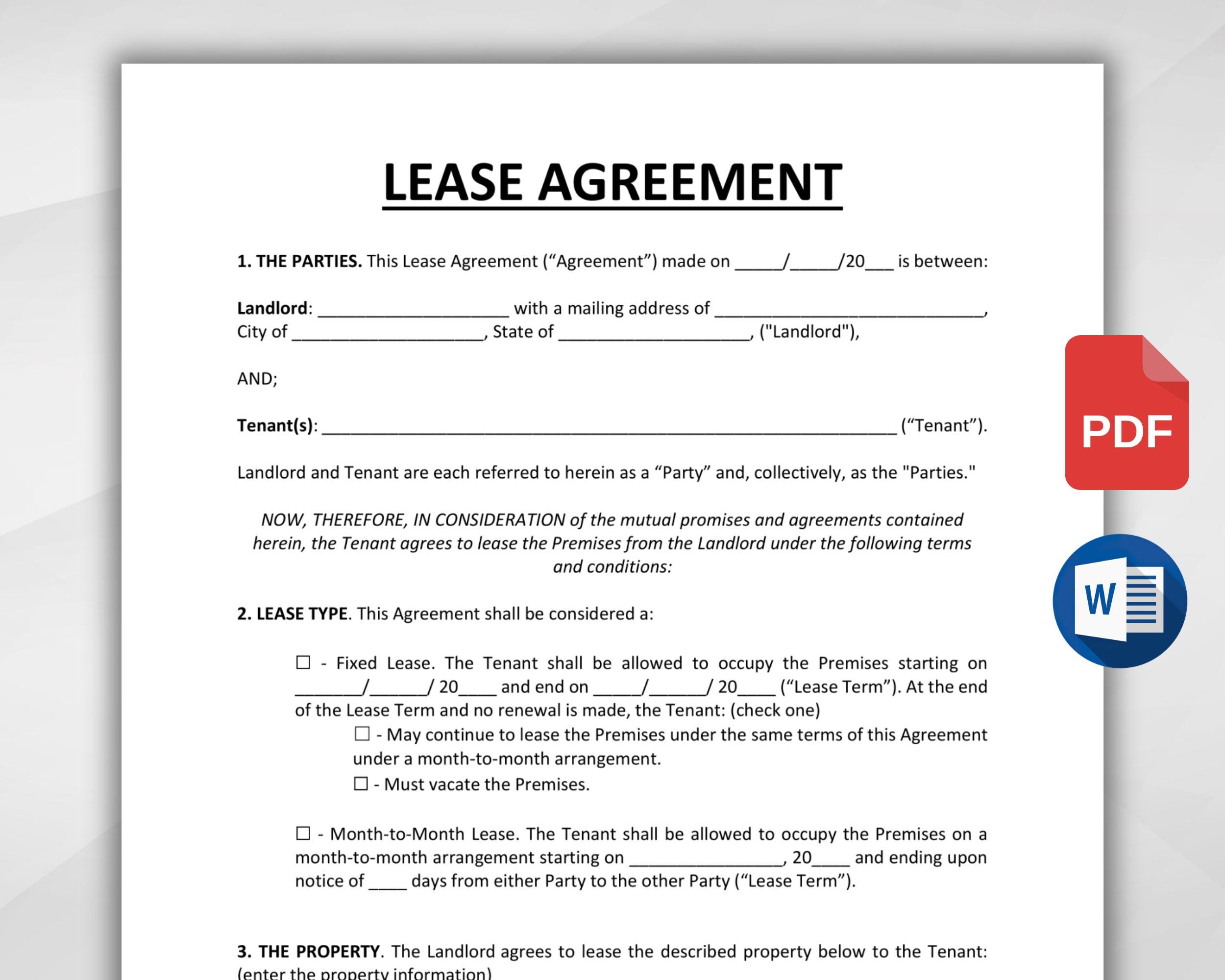 Editable Rental Agreement Template. Printable Lease Agreement ...