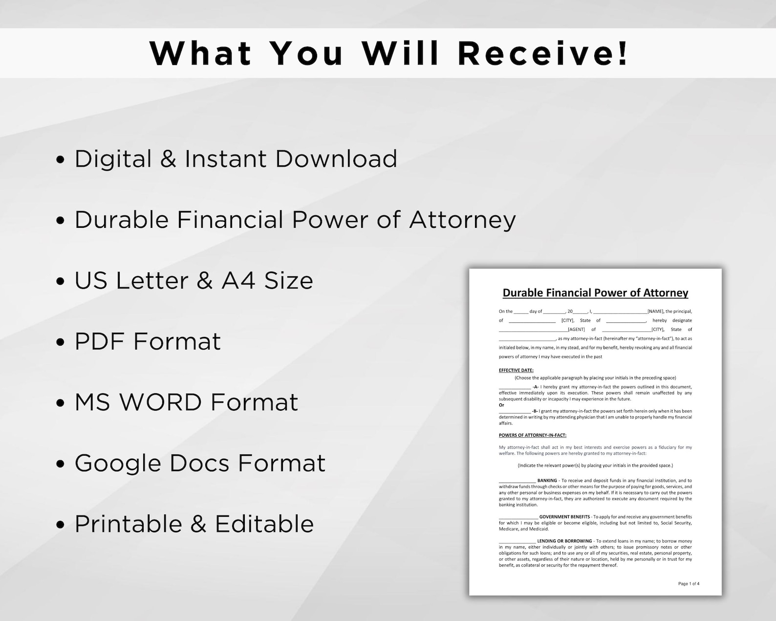 Durable Financial Power of Attorney Template. Printable POA Form ...