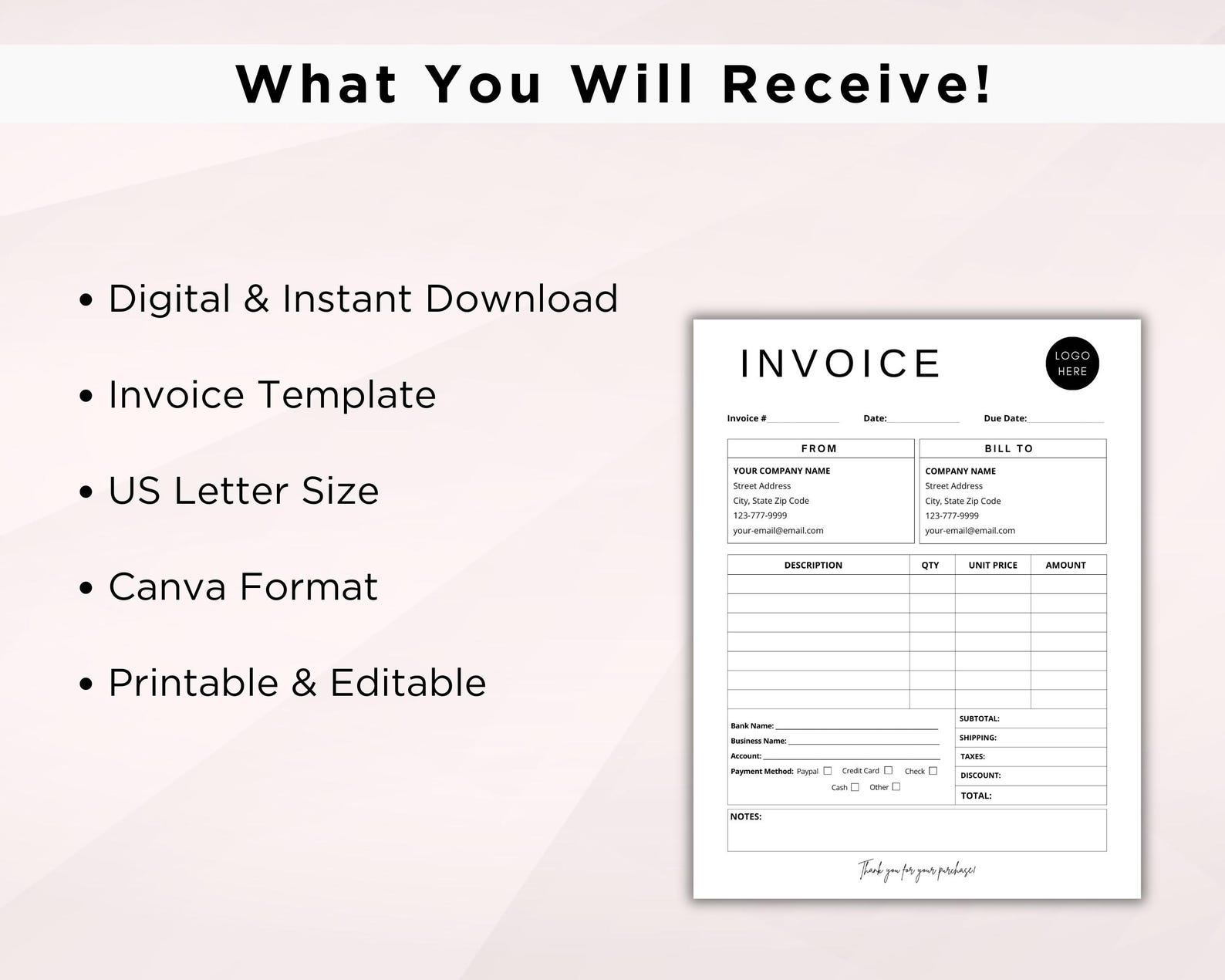 Invoice Template Editable. Customizable Professional Business Invoice ...