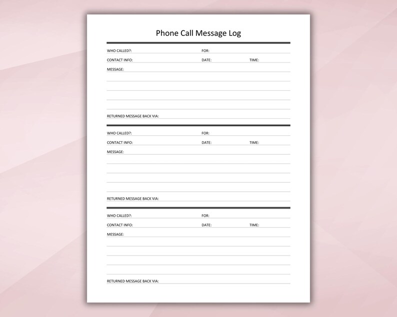 Editable Phone Call Message Log. Printable Message Log. Communication ...