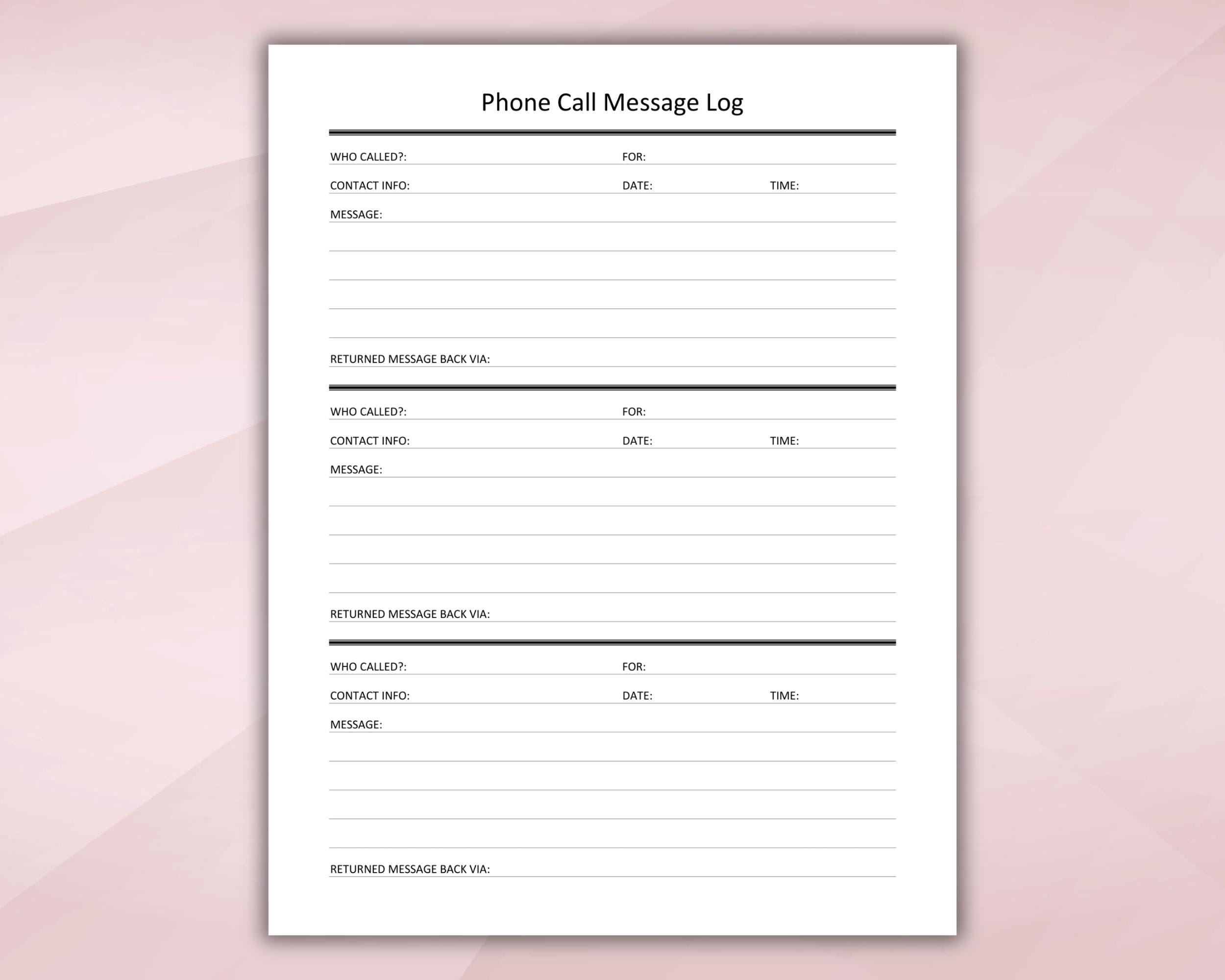 Editable Phone Call Message Log. Printable Message Log. Communication ...
