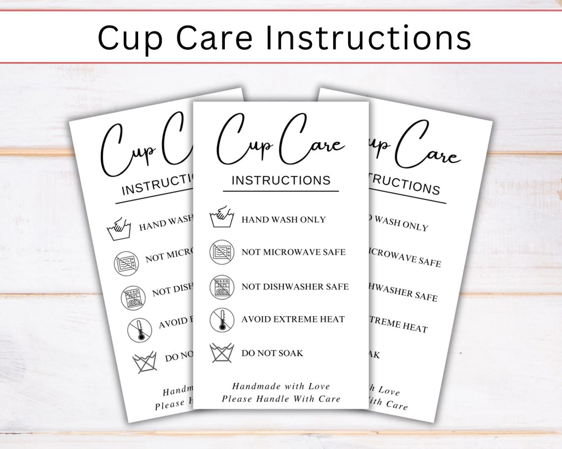 Tumbler Cup Care Instructions Card Printable, Tumbler Care Card ...