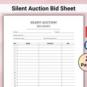 Editable Silent Auction Bid Sheet. Silent Auction Sign up Sheet ...