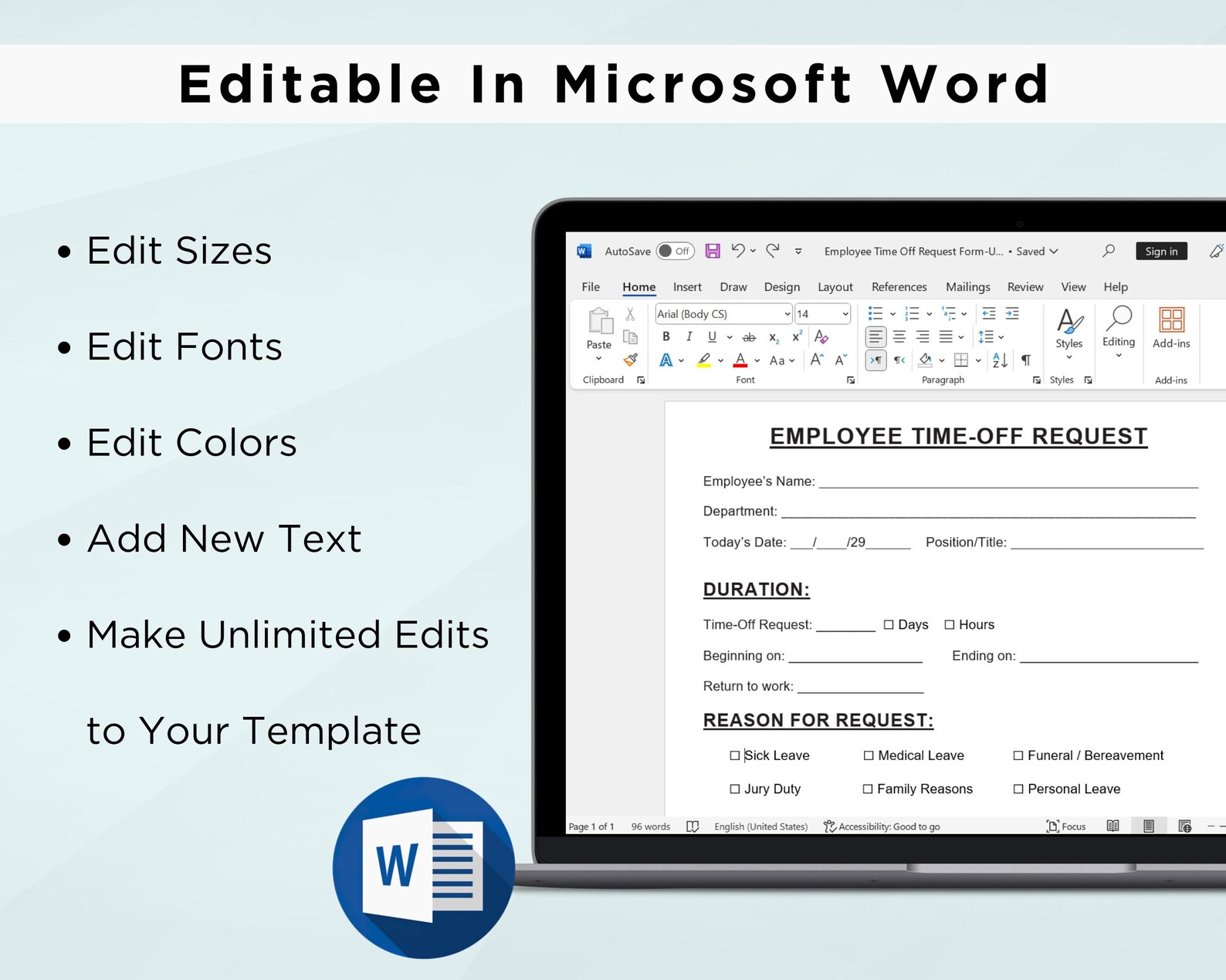 Editable Employee Time-off Request Template, Printable Vacation Request ...