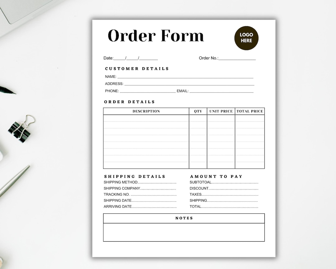 Editable Custom Order Form Template, Printable Order Sheet, Business ...