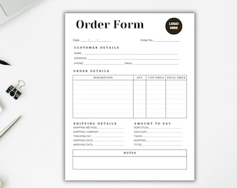 Custom Order Form Template - Purchase Order Form Template - Editable Order Form for Small ...