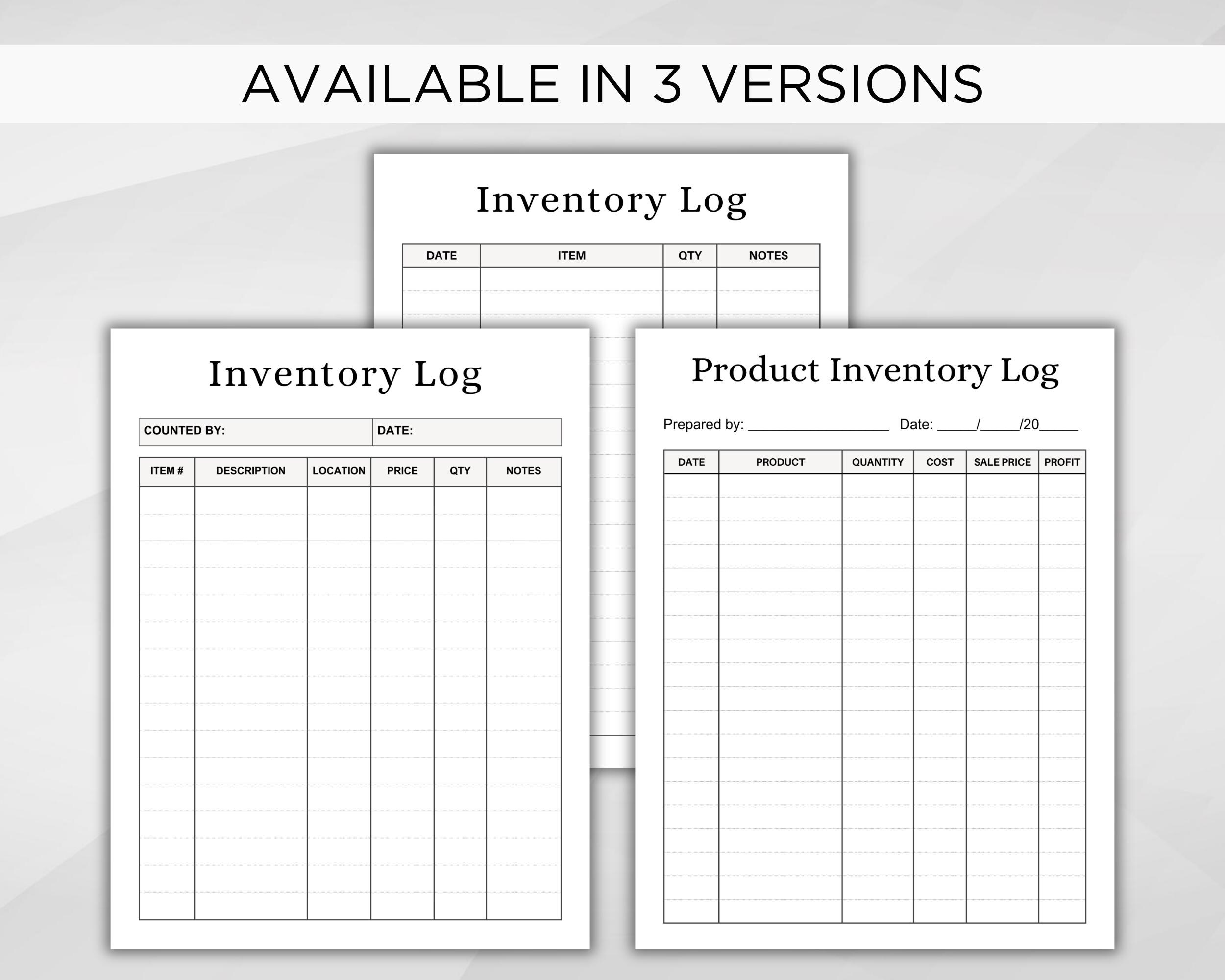 Editable Inventory Tracker. Inventory Log. Product Inventory. Inventory ...