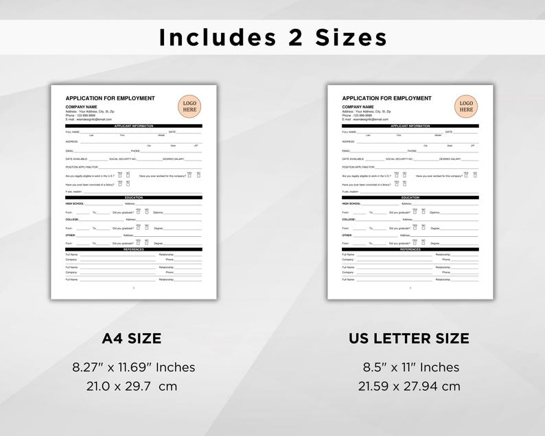 Employment Application Template. Printable HR Template. New Employee ...