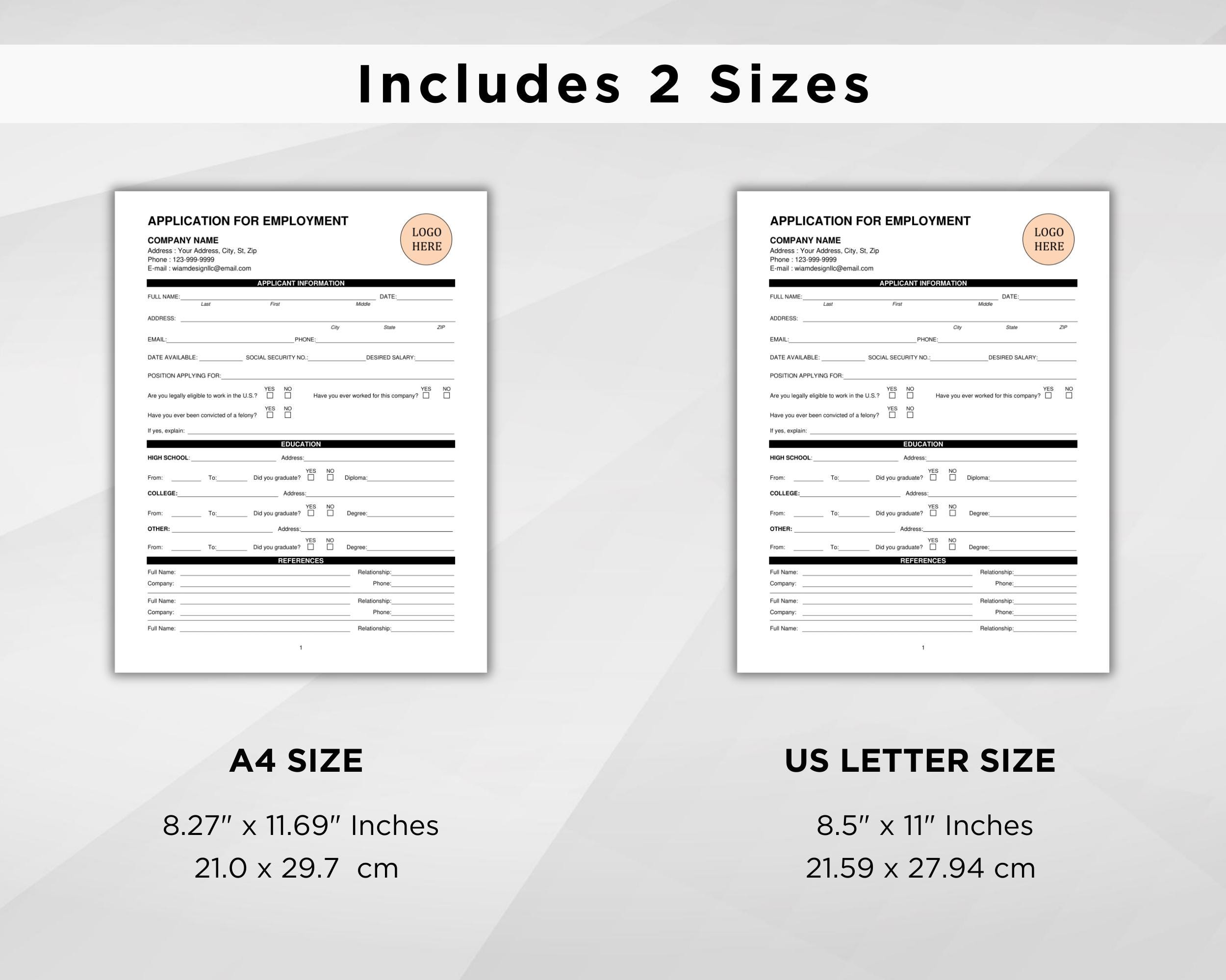 Employment Application Template. Printable HR Template. New Employee ...