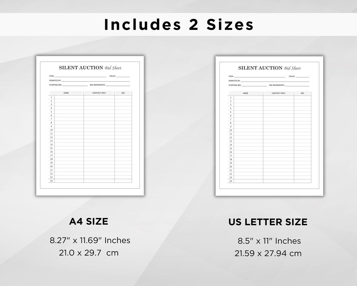 Editable Silent Auction Bid Sheet Template, Printable Auction Sign up ...