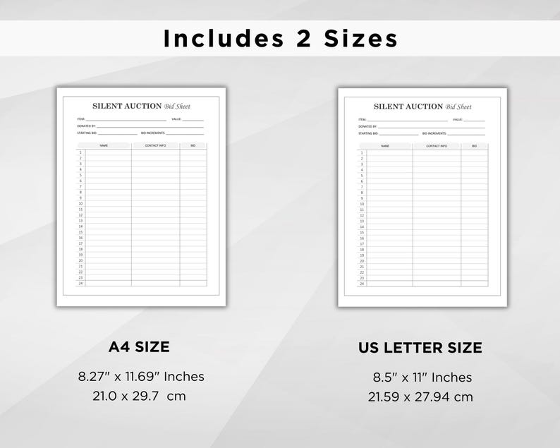 Editable Silent Auction Bid Sheet Template, Printable Auction Sign up ...