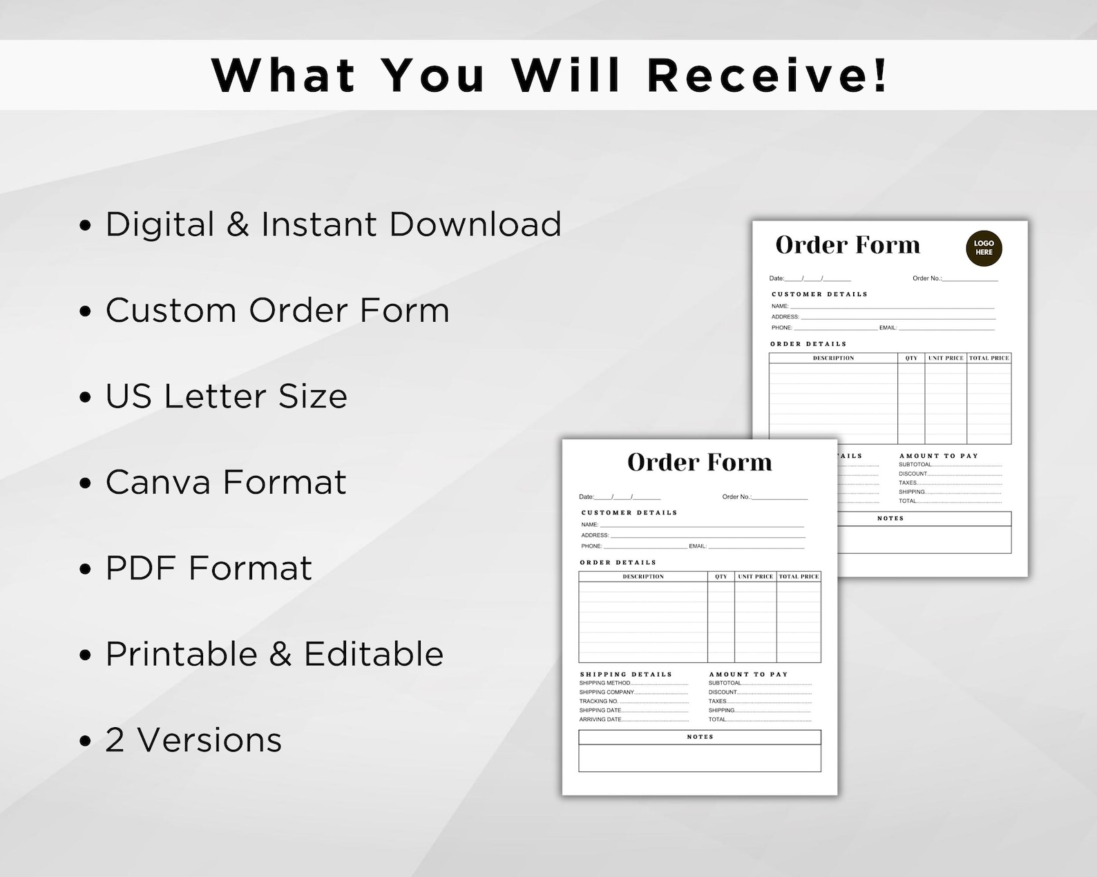 Editable Custom Order Form Template, Printable Order Sheet, Business ...