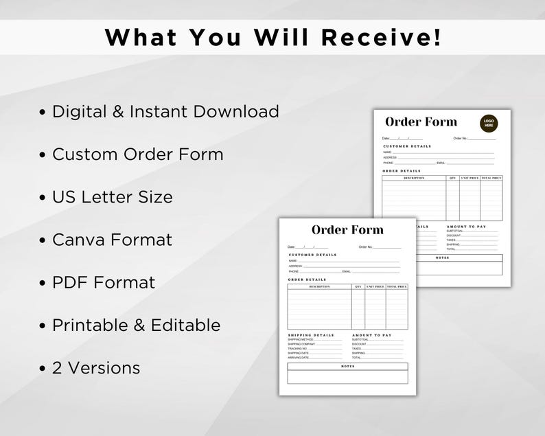 Editable Custom Order Form Template, Printable Order Sheet, Business ...