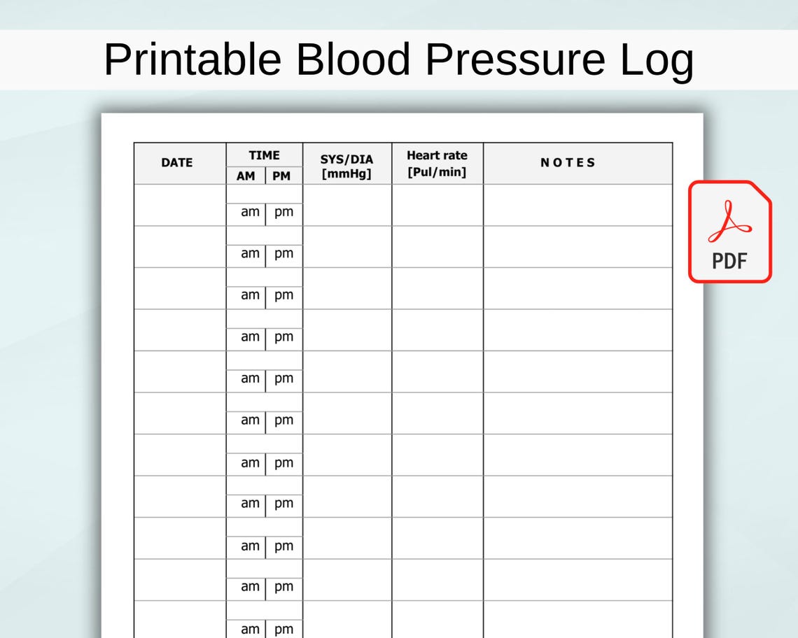 Printable Blood Pressure Log. High Blood Pressure Tracker. Daily BP ...