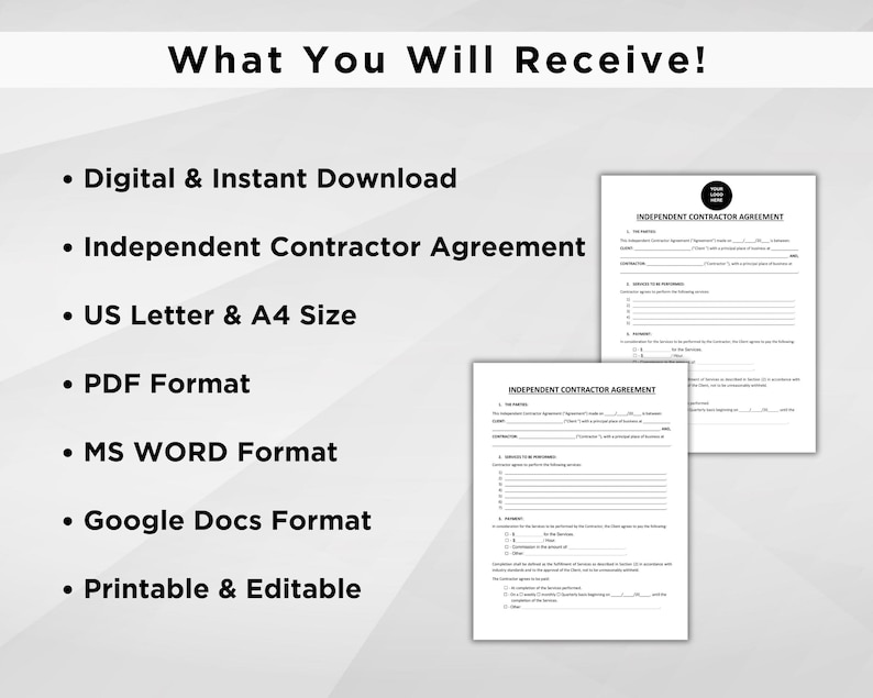 Independent Contractor Agreement Template Printable. Editable ...
