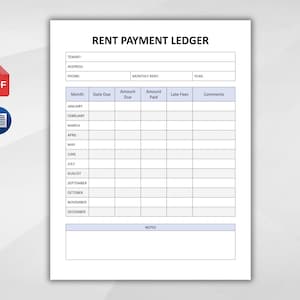 Editable Rent Payment Ledger Template. Printable Rental Payment Tracker ...