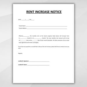 Printable Rental Increase Notice. Rental Increase Form. Rental Increase ...