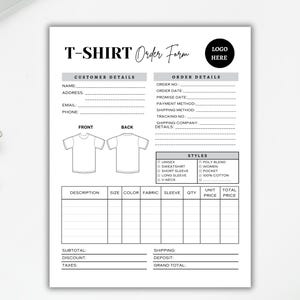 Editable T-shirt Order Form Template. Printable Small Business Order ...