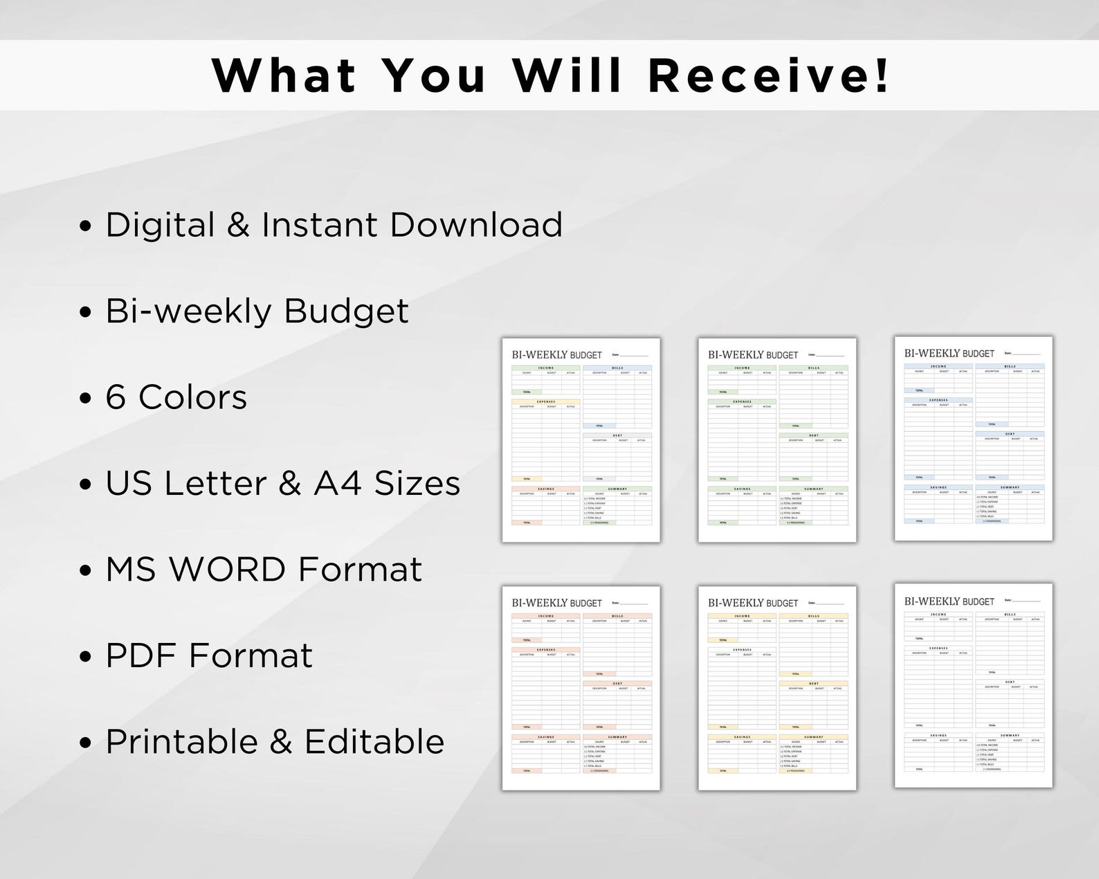 Biweekly Budget Planner. Printable Paycheck Budget Tracker. Finance ...