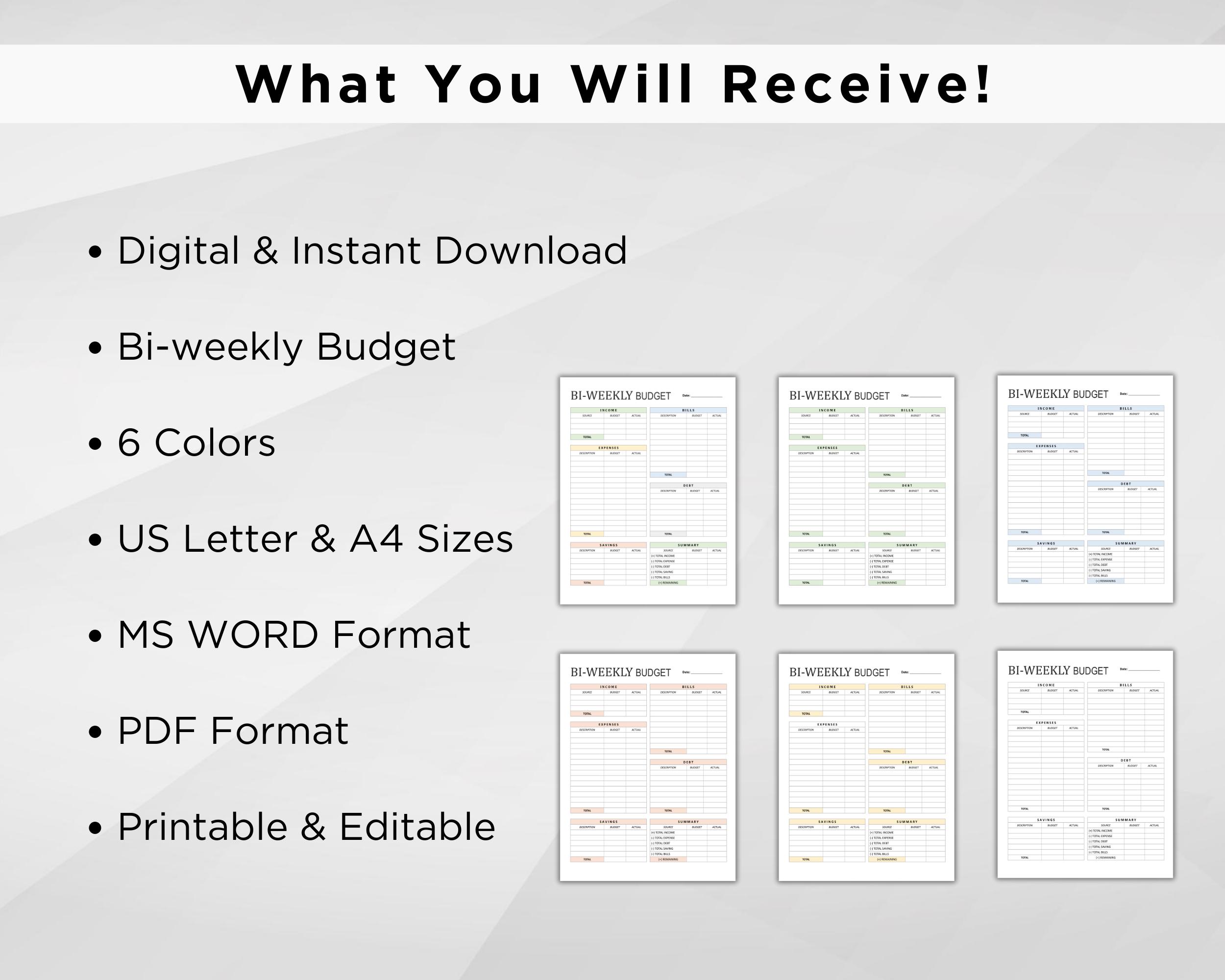 Biweekly Budget Planner. Printable Paycheck Budget Tracker. Finance ...