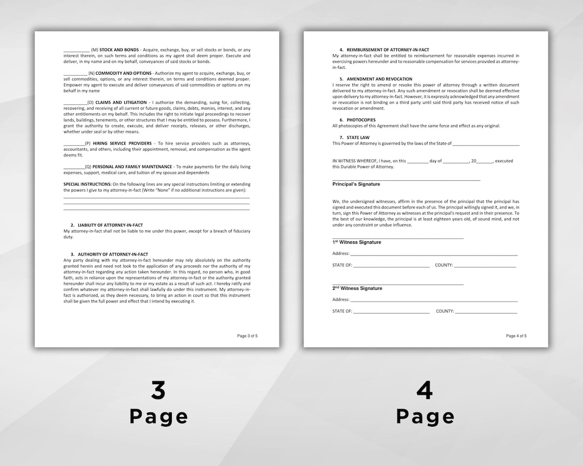 Durable Power of Attorney Template. Printable Durable Power of Attorney ...