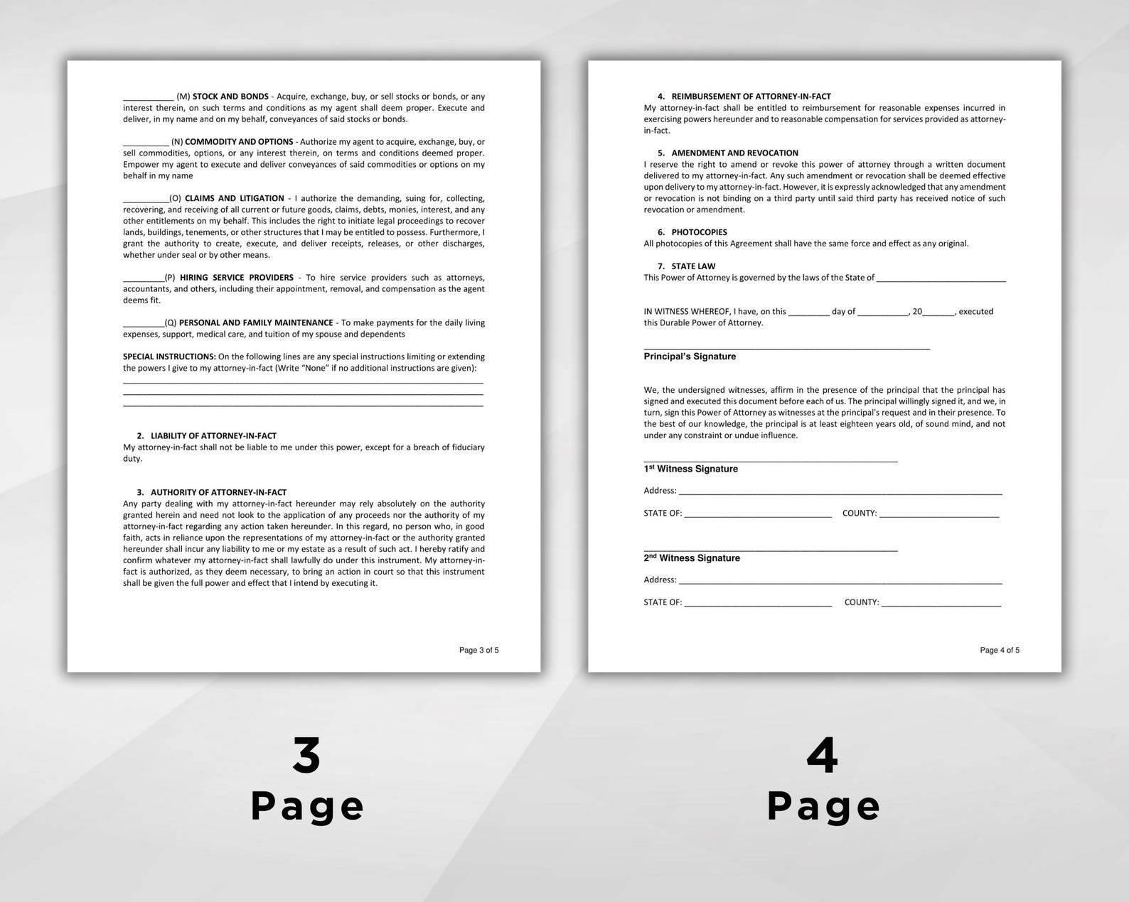 Durable Power of Attorney Template. Printable Durable Power of Attorney ...