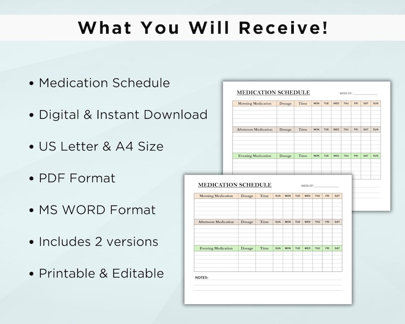 Printable Medication Schedule. Weekly Medication Tracker. Medication ...