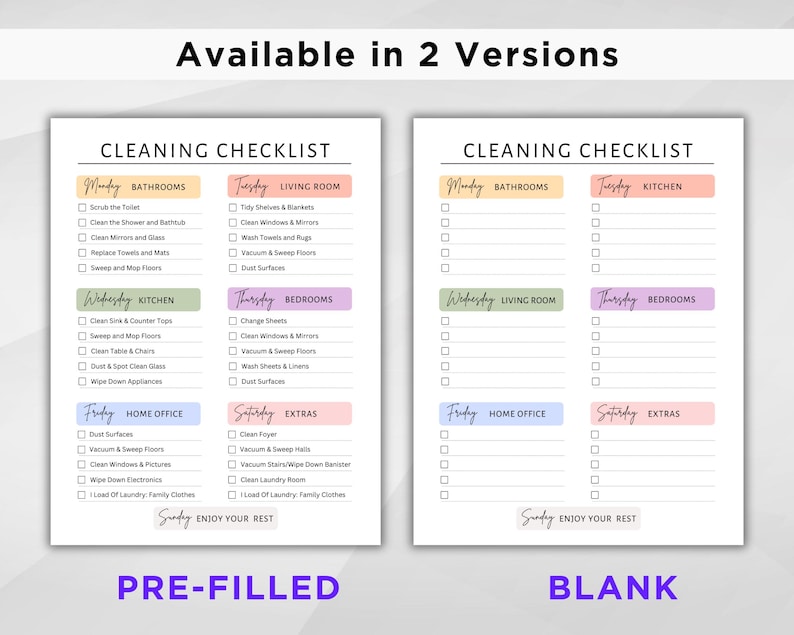 EDITABLE Cleaning Checklist. Weekly Cleaning Schedule. ADHD Cleaning Planner. House Chore List ...
