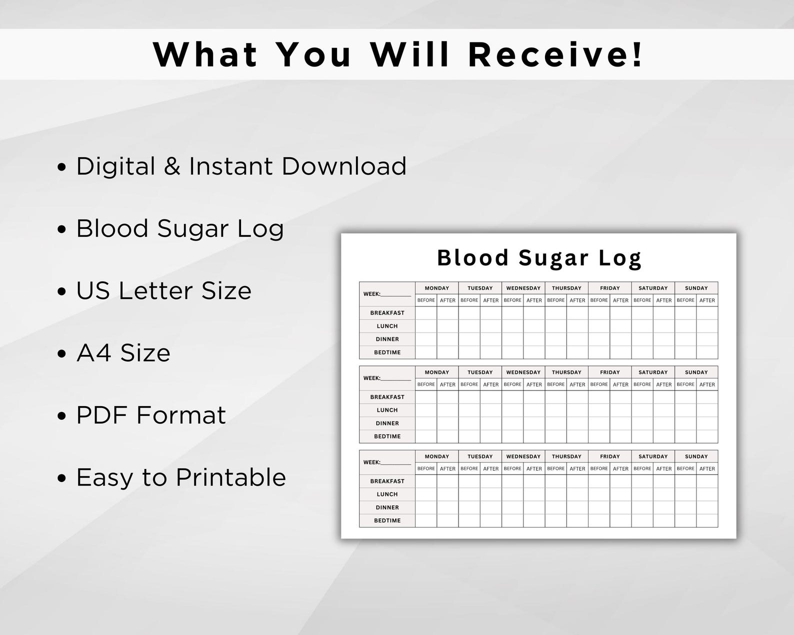 PRINTABLE Blood Sugar Tracker. Blood Glucose Tracker. Diabetic Log ...