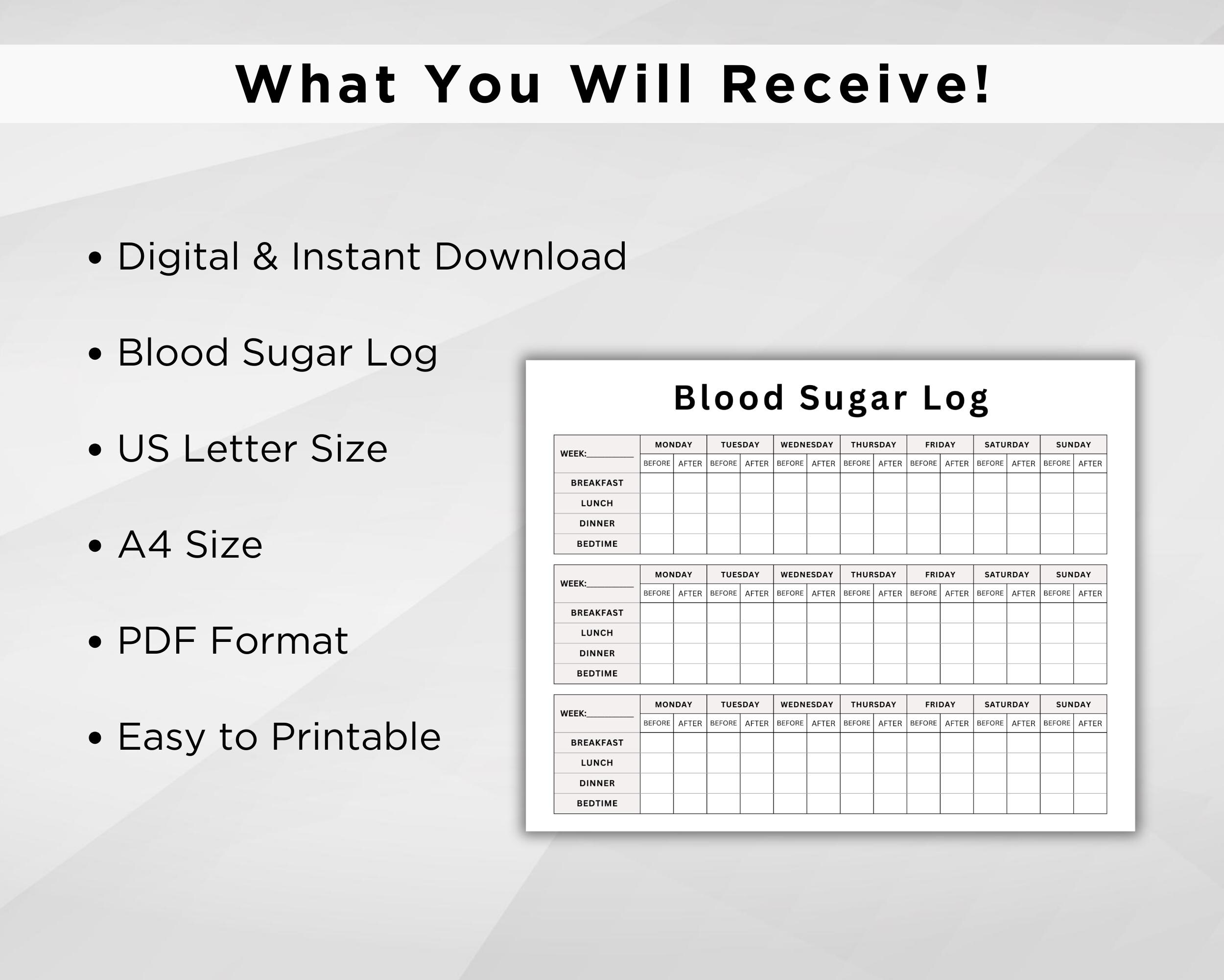 PRINTABLE Blood Sugar Tracker. Blood Glucose Tracker. Diabetic Log ...