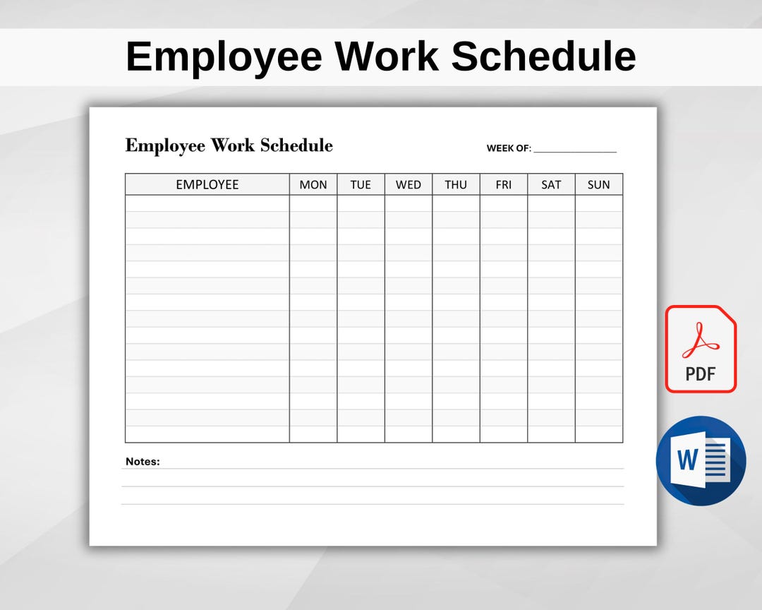 Employee Work Schedule. Weekly Employee Work Schedule. Employee ...