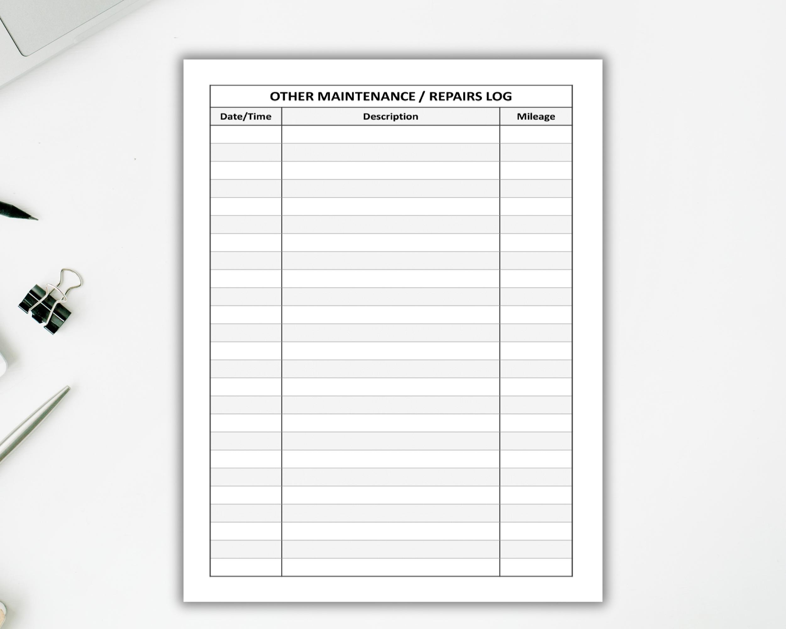 Vehicle Maintenance Log Book. Vehicle Maintenance Tracker. Vehicle ...