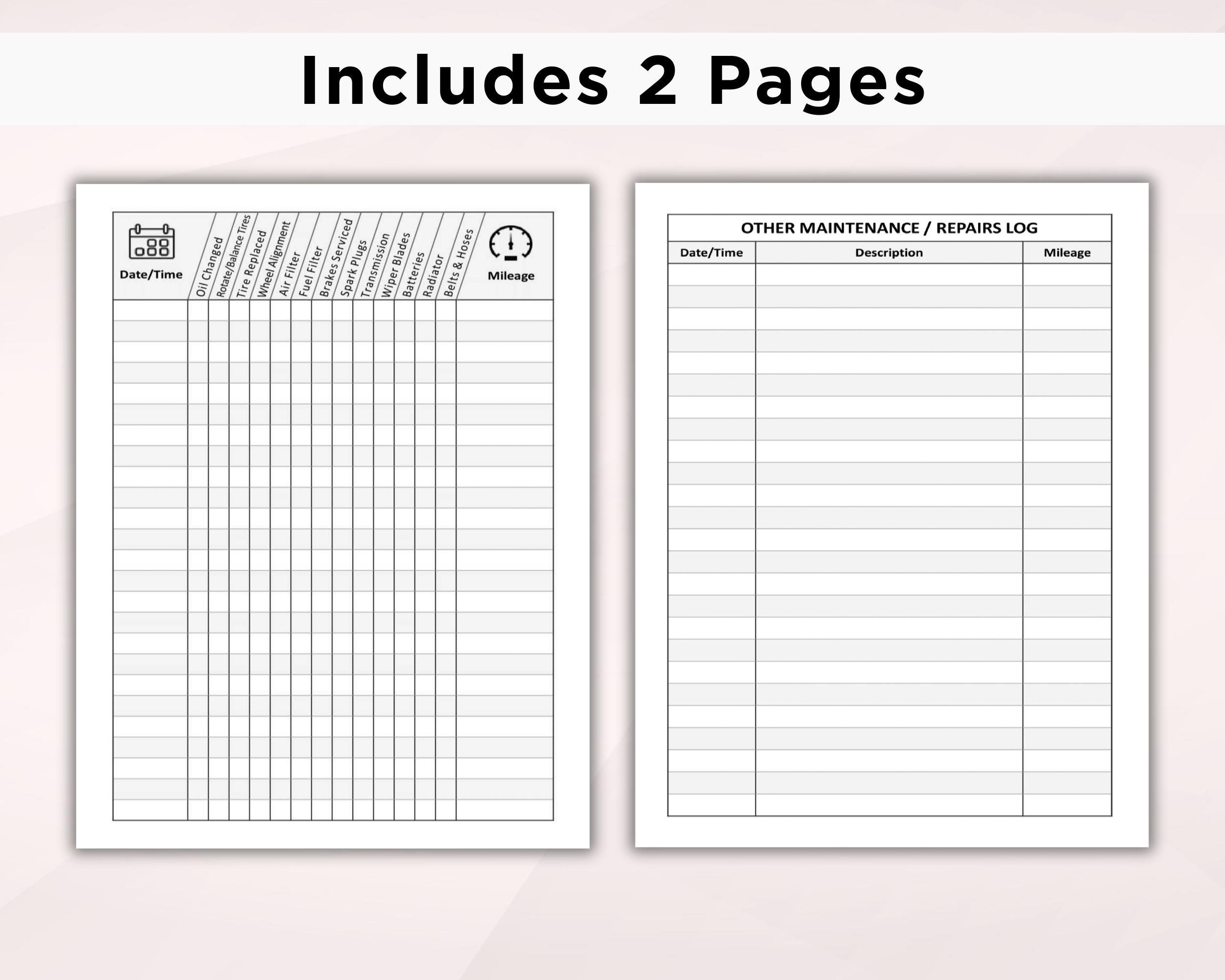 Vehicle Maintenance Log Book. Vehicle Maintenance Tracker. Vehicle ...