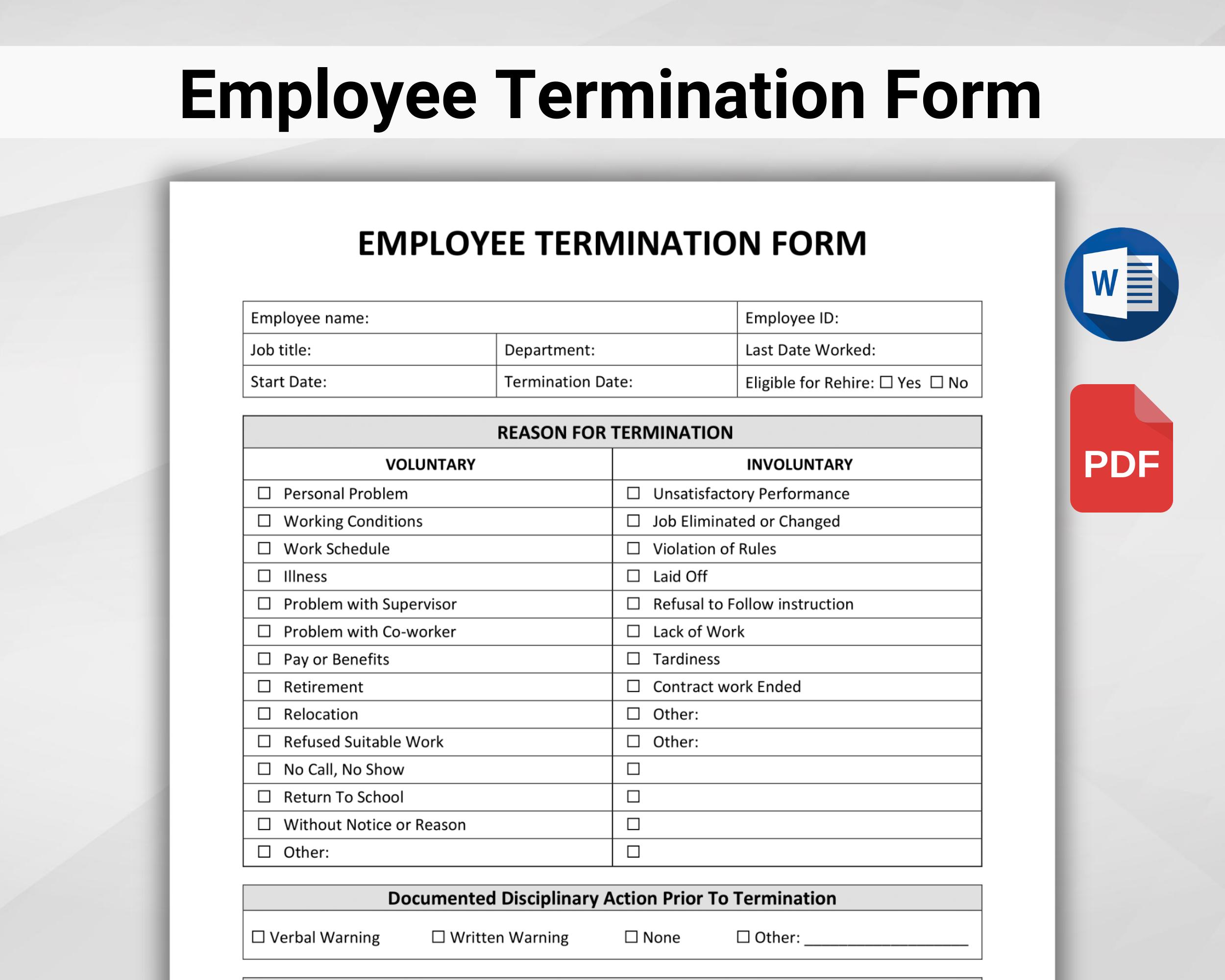 Employee Termination Form. Printable and Editable Employee off Boarding ...