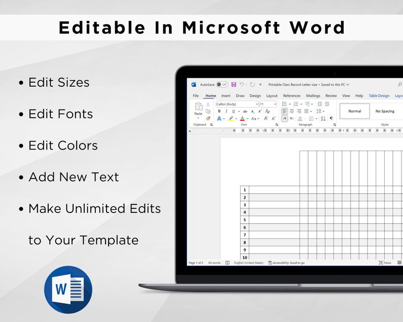 EDITABLE Class Record Printable Class Attendance Sheet Grade Log Class ...