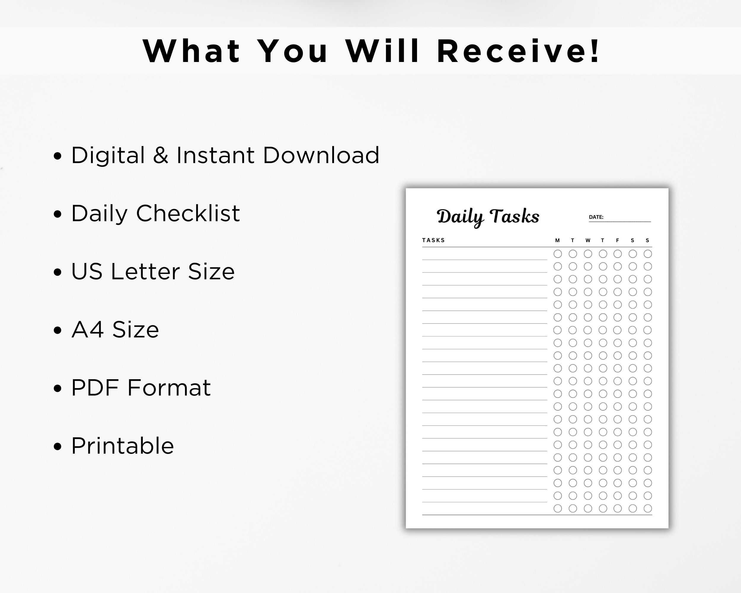 Printable Daily Checklist | Daily Task Checklist Template | Weekly to ...