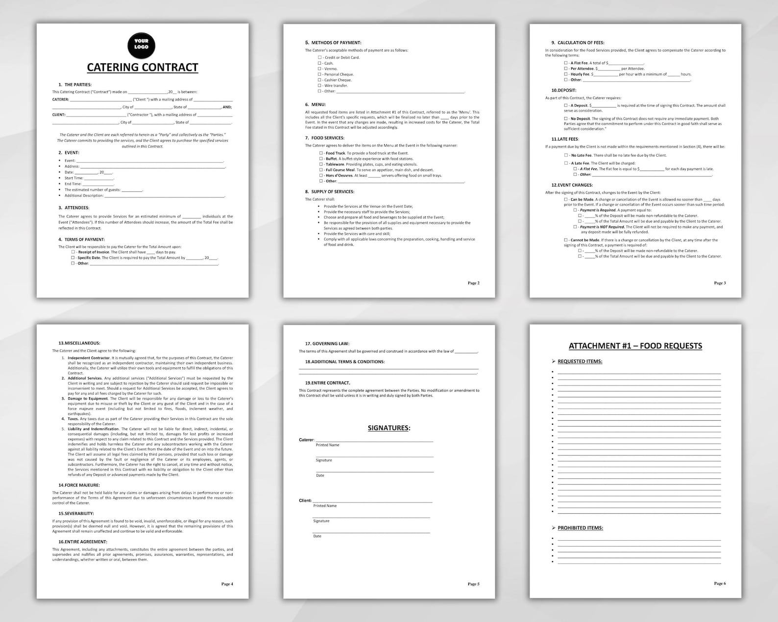 Catering Contract Template. Catering Service Contract. Editable ...