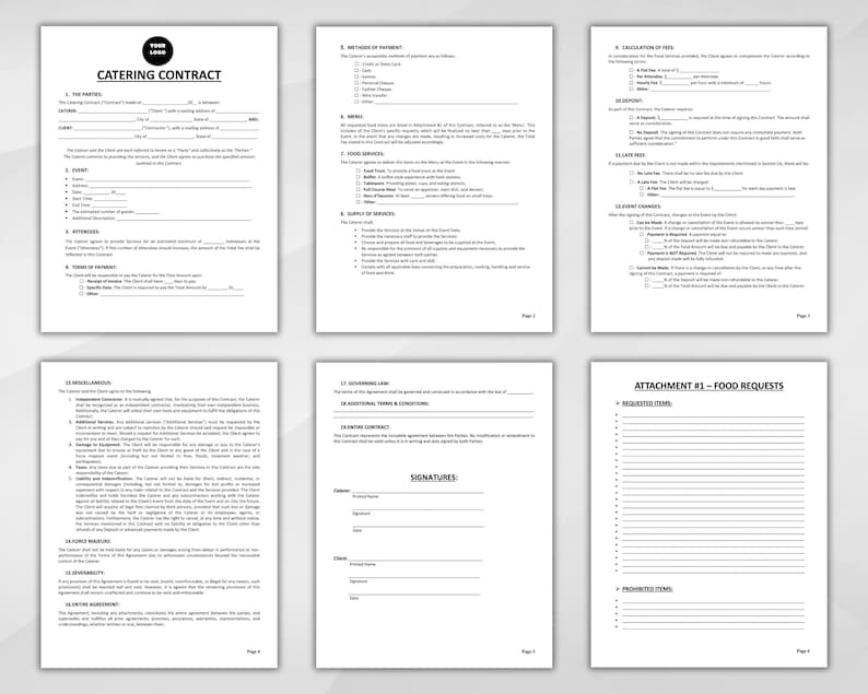 Catering Contract Template. Catering Service Contract. Editable ...